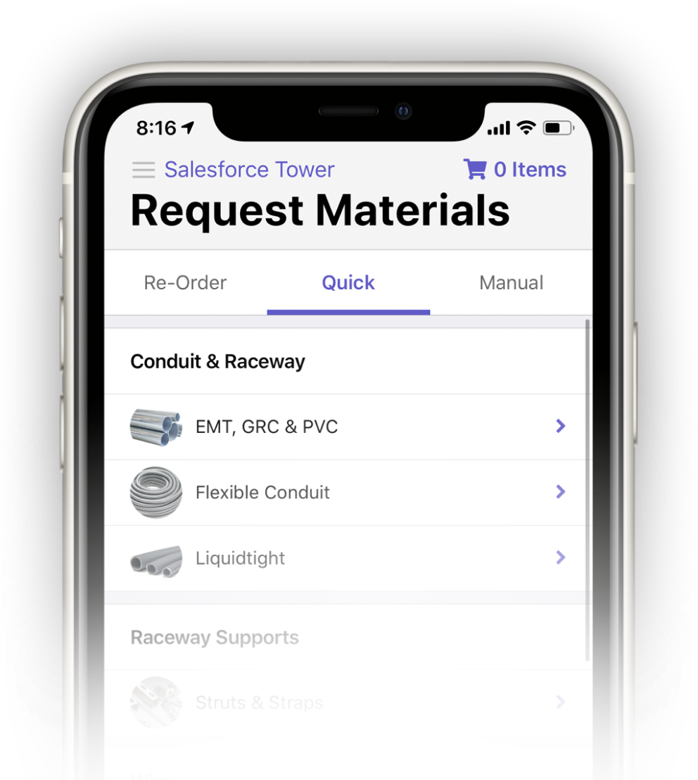 Use Kojo Jobsite on your mobile device to request or receive materials